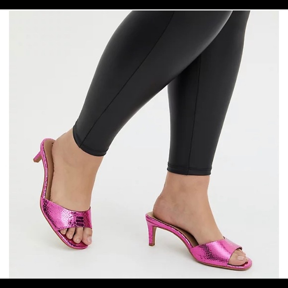 torrid | Shoes | Torrid Neon Pink Faux Leather Snakeskin Mule Heel ...